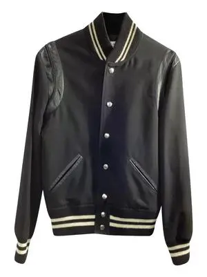 Saint Laurent Teddy Leather-sleeve Varsity Jacket - Black
