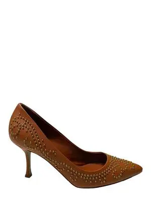 SERGIO ROSSI Studded Leather Stiletto Heels - Brown