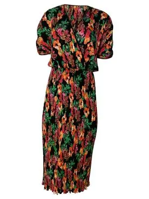 Diane Von Furstenberg Vintage Plissé Floral-print Midi Dress - Black