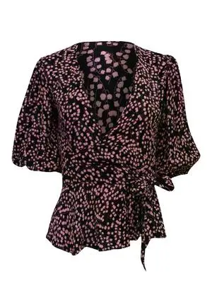 GANNI Floral-print Wrap Blouse - Black