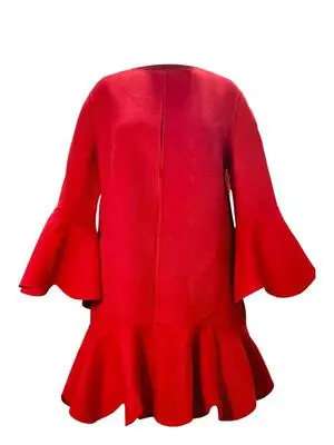 Valentino Garavani Ruffled Hem Bell Sleeve Coat - Red