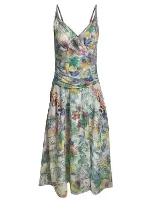 BOSS Floral Print Surplice Dress - Neutrals