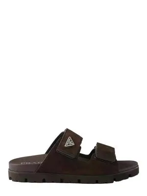 Prada Triangle-logo Suede Sandals - Brown