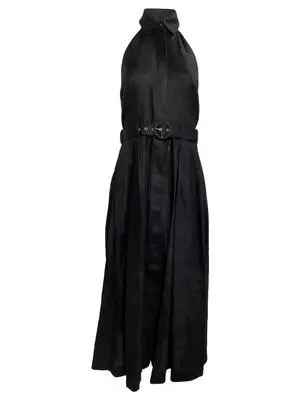 Zimmermann Halterneck Belted Midi Dress - Black