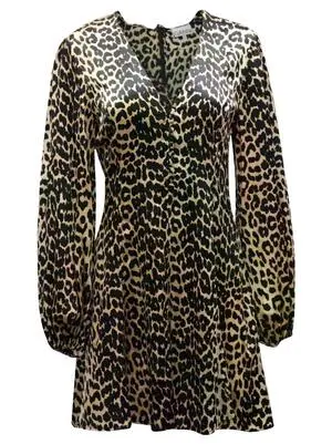 GANNI Leopard-print V-neck Mini Dress - Neutrals
