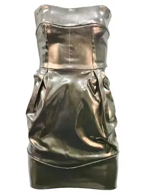 Dolce & Gabbana Metallic Leather Strapless Dress - Silver