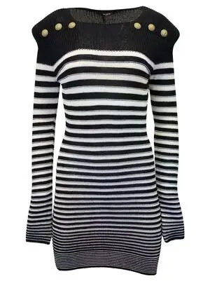 Balmain Striped Long-sleeve Dress - Blue