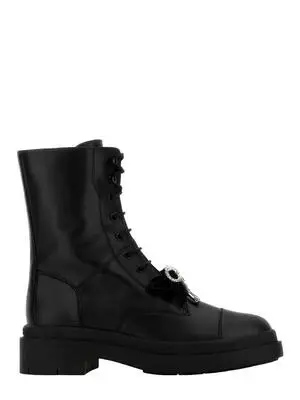 JIMMY CHOO Averi Bow Leather Boots - Black