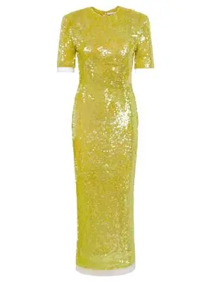 Rachel Gilbert Kaia Sequin Sleeve Midi Dress - Yellow