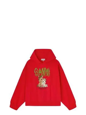GANNI Graphic-print Hoodie - Red