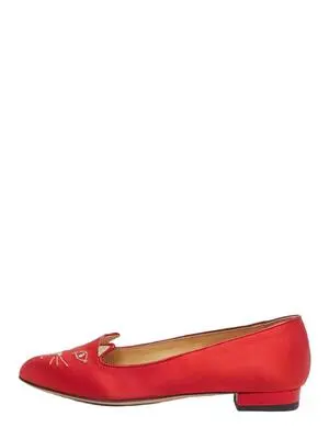 CHARLOTTE OLYMPIA Kitty-embroidered Ballerina Flats - Red
