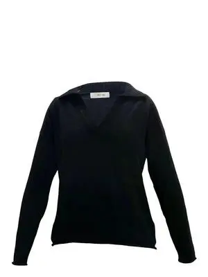 Iris & Ink Collared V-neck Sweater - Black