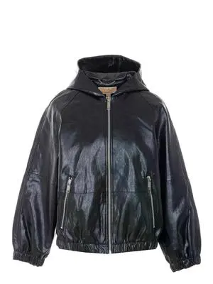 Michael Kors Faux-leather Hooded Jacket - Black