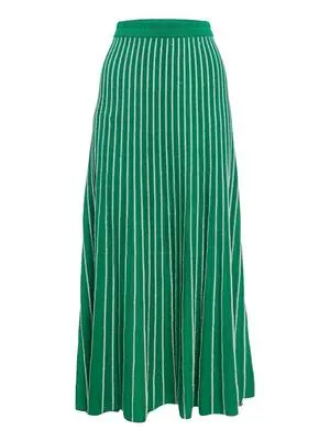 Sandro Striped Pleated Midi Skirt - Green