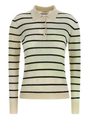 Max Mara Striped Ribbed Polo Top - Neutrals