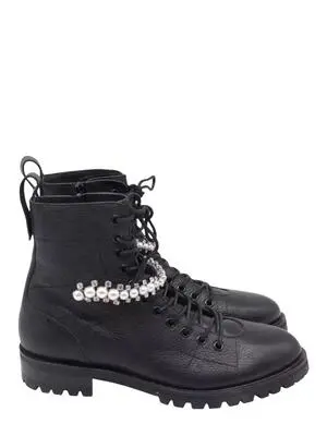 JIMMY CHOO Crystal-embellished Lace-up Boots - Black