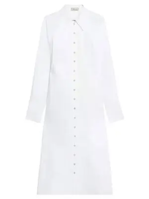 Blumarine Pleated Cotton Poplin Shirt Dress - White