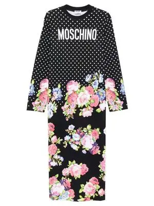 Moschino Polka-dot Floral-print Midi Dress - Black