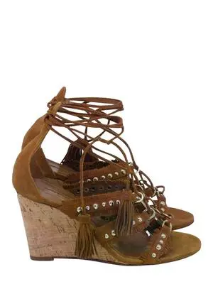 AQUAZZURA Tassel Detail Wedge Heel Sandals - Brown