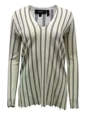 Theory V-neck Striped Blouse - White