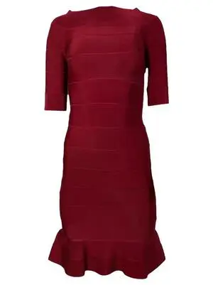 Herve Leger Boat-neck Flared Hem Dress - Red