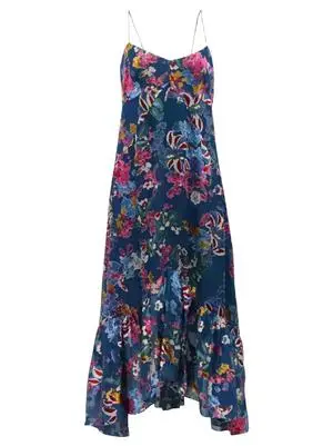 Saloni Floral-print Midi Dress - Blue