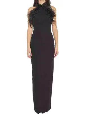 Attico Feather Strap Maxi Dress - Black