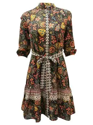 Saloni Floral-print Shirt Dress - Black