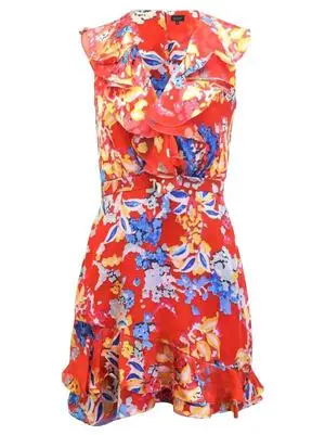 Saloni Floral-print Ruffled Mini Dress - Red