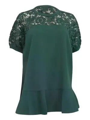 Valentino Garavani Lace-paneled Peplum Top - Green