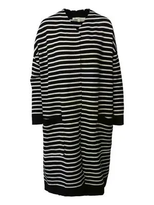 Maje Striped Knit Coat - Black
