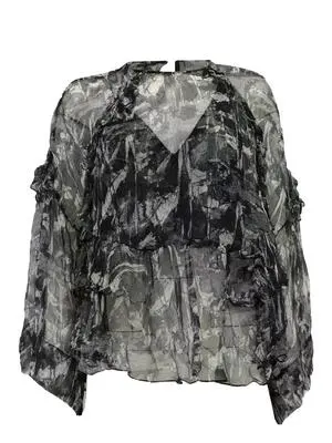 IRO PARIS Printed Ruffled Blouse - Black