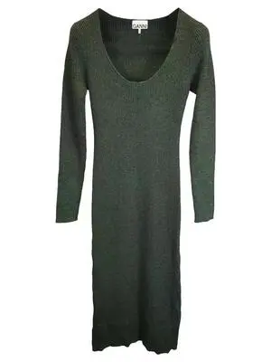 GANNI Ribbed-knit Long-sleeve Midi Dress - Green