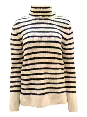 TORY BURCH Striped Button Turtleneck Sweater