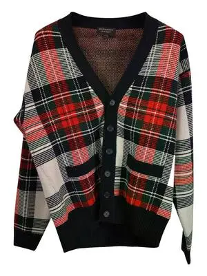 Burberry Checked V-neck Cardigan - Red