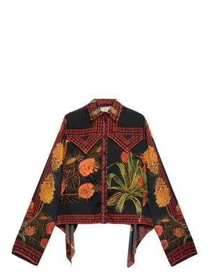 Blumarine Floral Print Twill Shirt - Black