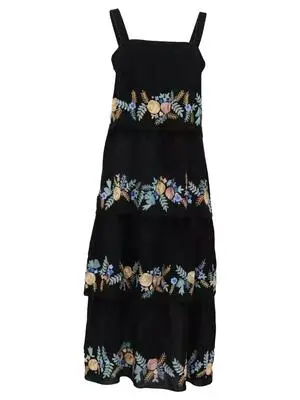 Vilshenko Floral-printed Tiered Midi Dress - Black
