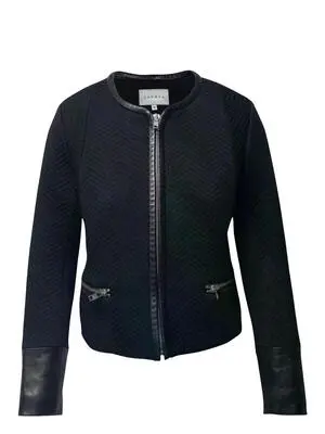 Sandro Zipper Jacket With Leather Cuffs - Black