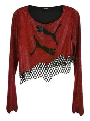Balmain Asymmetric Rhinestone-embellished Top - Red
