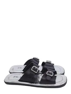 Prada Buckled Flat Sandals - Black