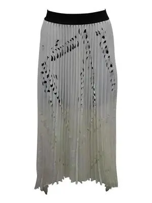 Maje Pleated Laser-cut Midi Skirt - Neutrals