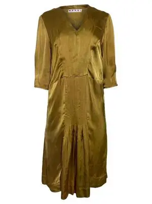 Marni Pleated Quarter-sleeve Dress - Gold