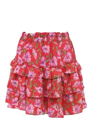 LoveShackFancy Corbett Floral-print Mini Skirt - Red