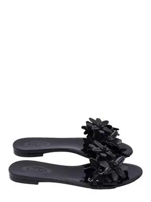 TOD'S Floral-applique Slide Sandals - Black