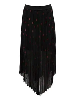 Maje Pleated Heart-print Midi Skirt - Black