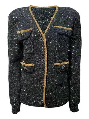SELF-PORTRAIT Embellished Tweed Jacket - Black