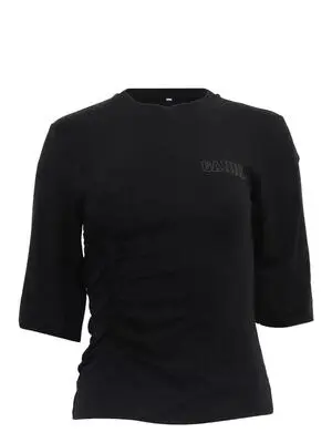 GANNI Logo-detail Ruched T-shirt - Black