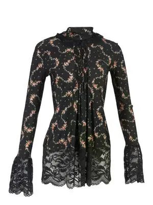 Rabanne Floral-print High-neck Top - Black