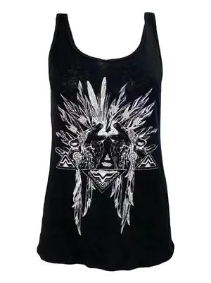 Sandro Linen Printed Tank Top - Black
