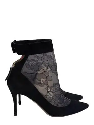 Valentino Garavani Lace Pattern Stiletto Ankle Boots - Black